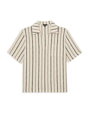 REISS Chatham Stripe Crochet Polo Shirt