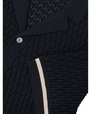 REISS Bilsby Geometric Knit Short Sleeve Shirt - Navy