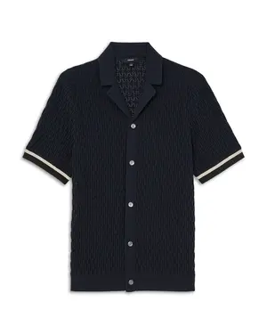 REISS Bilsby Geometric Knit Short Sleeve Shirt - Navy