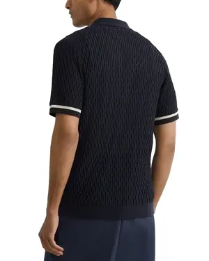 REISS Bilsby Geometric Knit Short Sleeve Shirt - Navy