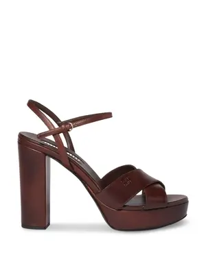 Miu Miu Leather Platform Sandals - Caffe'