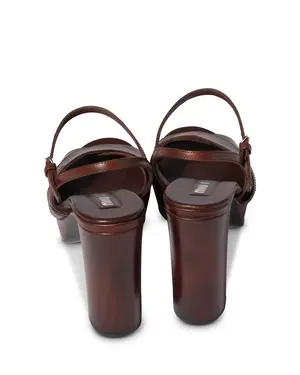 Miu Miu Leather Platform Sandals - Caffe'