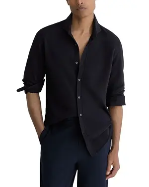 REISS Dasilva Garment Dyed Pique Shirt - Navy