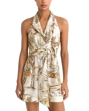 REISS Estelle Halter Neck Printed Romper - Neutral