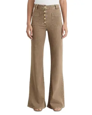 REISS Cali High Rise Flare Leg Jeans - Light Brown