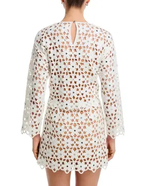 Michael Kors Faux Crochet Long Sleeve Top