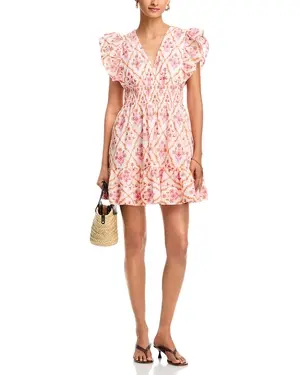 Aqua Embroidered Flutter Sleeve Mini Dress Exclusive