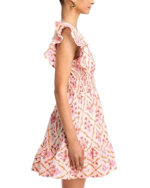 Aqua Embroidered Flutter Sleeve Mini Dress Exclusive