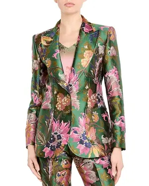 Etro Floral Jacquard Peak Lapel Jacket - Multicolor/green