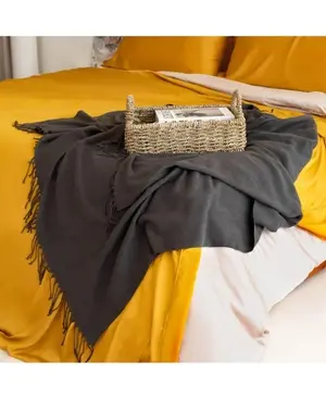 ETTITUDE Cleanbamboo Cashmere Woven Throw Blanket, One Size - Graphite