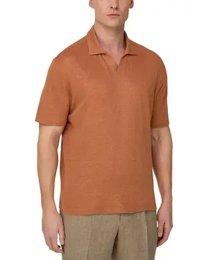 Boggi Milano Stretch Linen Jersey Polo Shirt - Rust