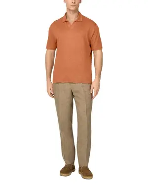 Boggi Milano Stretch Linen Jersey Polo Shirt - Rust