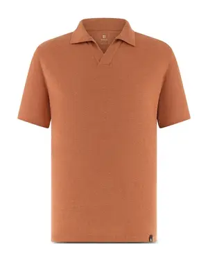 Boggi Milano Stretch Linen Jersey Polo Shirt - Rust