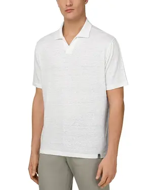 Boggi Milano Stretch Linen Jersey Polo Shirt - White