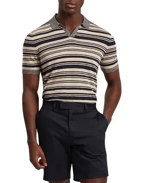 Ted Baker London Brodi Striped Knit Polo Shirt - Navy