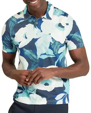 Ted Baker London Ashyby Floral Print Pique Polo Shirt - Mid Blue