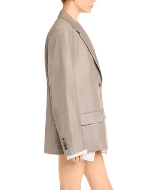 Acne Studios Single-breasted Wool Pinstripe Suit Jacket With Layered Shirting Detail