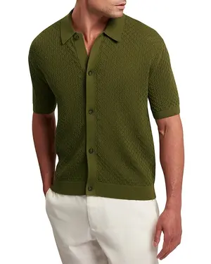 Ted Baker London Domati Relaxed Fit Diamond Crochet Polo Shirt - Khaki