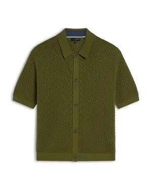 Ted Baker London Domati Relaxed Fit Diamond Crochet Polo Shirt - Khaki