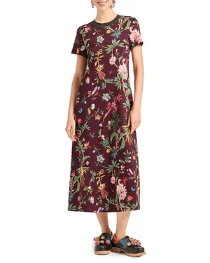 La DoubleJ La Doublej Sporty Swing Dress With Floral Print Zooflora Bordeaux