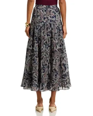 Veronica Beard Heatheralyn Tiered Paisley Midi Skirt