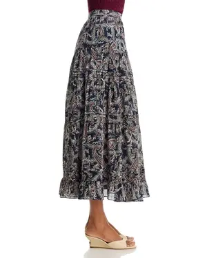 Veronica Beard Heatheralyn Tiered Paisley Midi Skirt