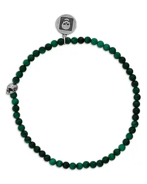 John Varvatos Sterling Malachite Bead Skull Charm Bracelet - Silver