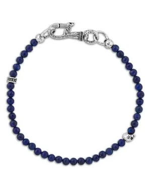 John Varvatos Sterling Lapis Lazuli & Skull Bead Bracelet - Silver