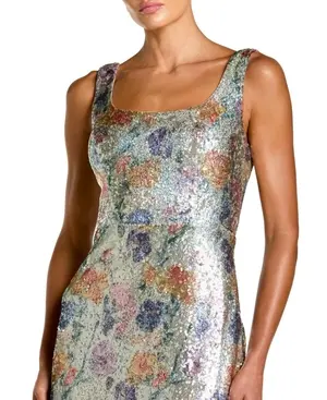Mac Duggal Floral Sequin Sleeveless Square Neck Gown