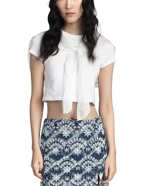 Anna Sui Sailor Tee With Lace Trim And Neck Tie