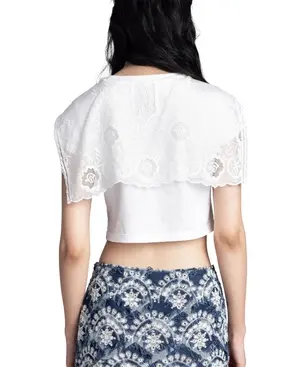 Anna Sui Sailor Tee With Lace Trim And Neck Tie