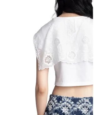 Anna Sui Sailor Tee With Lace Trim And Neck Tie