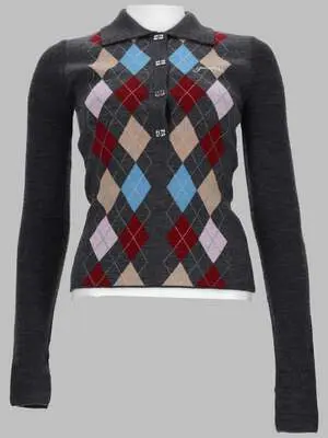 GANNI Argyle Knit Polo - Gray