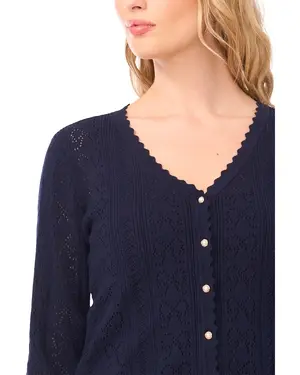 CECE DUPRAZ Pointelle Cardigan Sweater