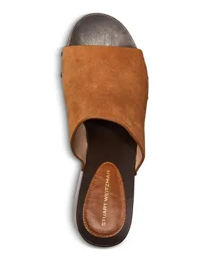 STUART WEITZMAN Leather Clog Wedge Slides - Doe