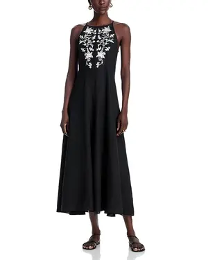 Kobi Halperin Regina Embroidered Midi Dress - Black