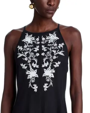Kobi Halperin Regina Embroidered Midi Dress - Black