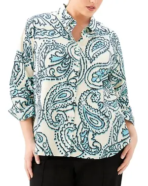 Karen Kane Ruched Sleeve Paisley Shirt