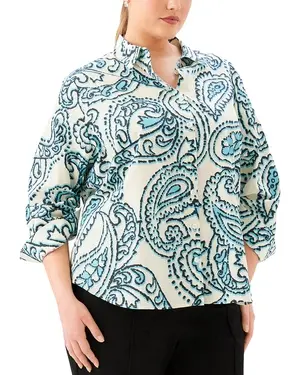 Karen Kane Ruched Sleeve Paisley Shirt