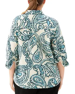 Karen Kane Ruched Sleeve Paisley Shirt