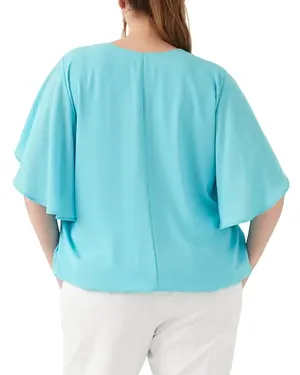 Karen Kane Flutter Sleeve V-neck Top - Aqua