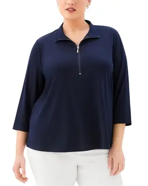 Karen Kane 3/4 Sleeve Zip Up Travel Top - Navy