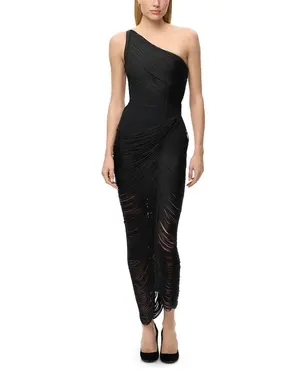 Herve Leger Tyra Gown With One-shoulder Design And Draped Skirt