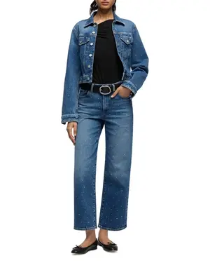 7 For All Mankind Stovepipe Straight Ankle Jeans With Embellishments