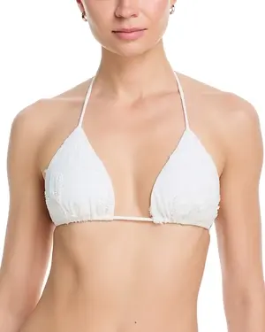Farm Rio Triangle Bikini Top With Neck Tie - Coast Shell