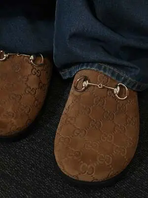 Gucci Suede Gg Motif Mule Sandals