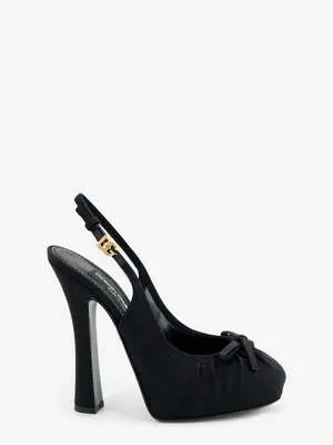 Dolce & Gabbana Black Satin Decollete Pumps With Bow Detail