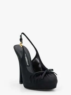 Dolce & Gabbana Black Satin Decollete Pumps With Bow Detail