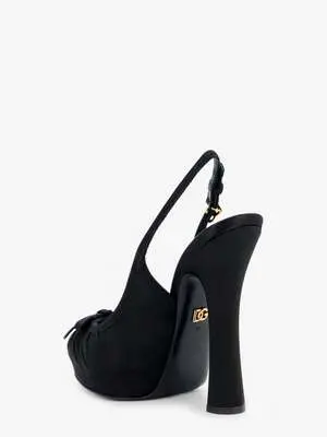 Dolce & Gabbana Black Satin Decollete Pumps With Bow Detail