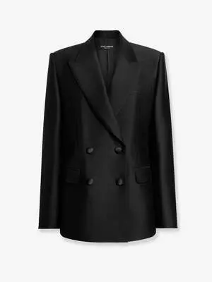 Dolce & Gabbana Black Double-breasted Faille Blazer - Multicolor